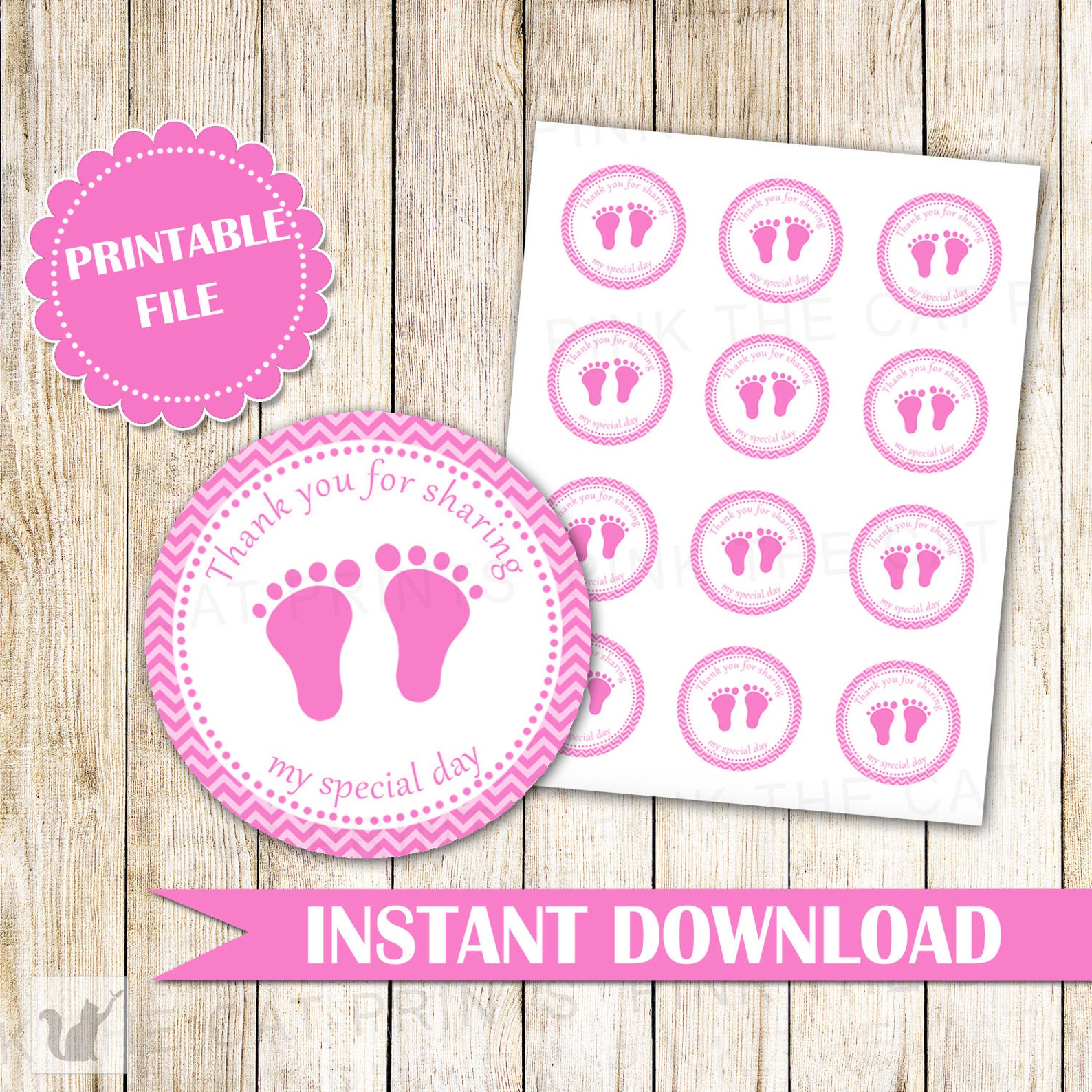 Pink Chevron Label Chevron Baby Sprinkle Label Chevron Thank - Etsy