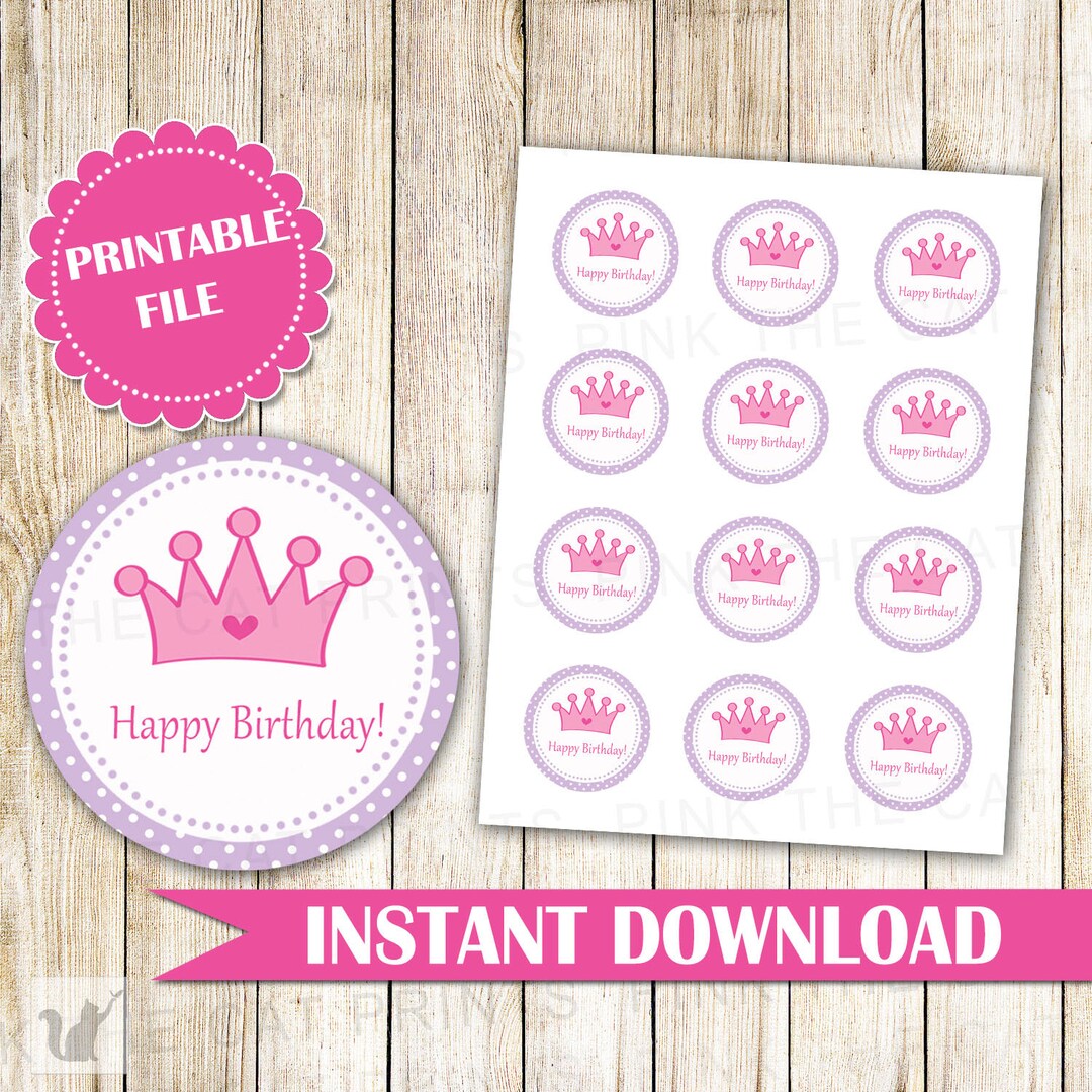Princess Labels Happy Birthday Labels Princess Gift Favor Tags Princess ...