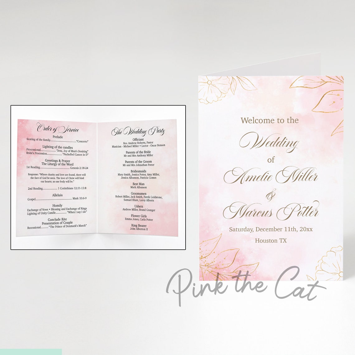 Blush Pink Gold Wedding Program Printable With Editable Text - Etsy