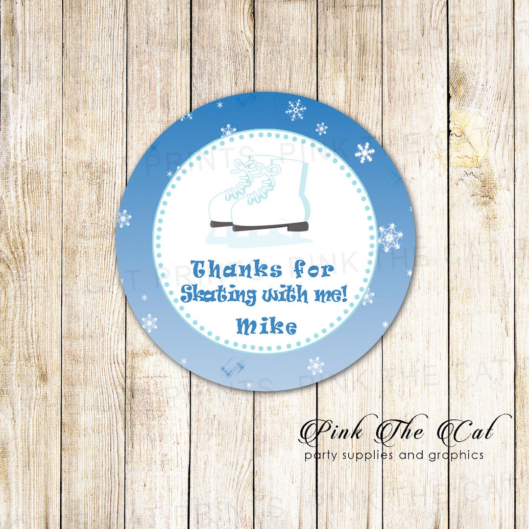 Ice Skates Stickers, Ice Skating Thank You Label, Printable Ice Skating ...