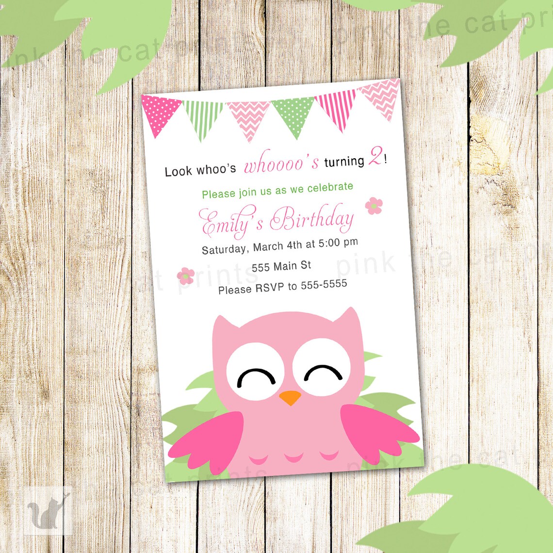 Owl Birthday Invitation Personalized Girl Party Invites Pink | Etsy