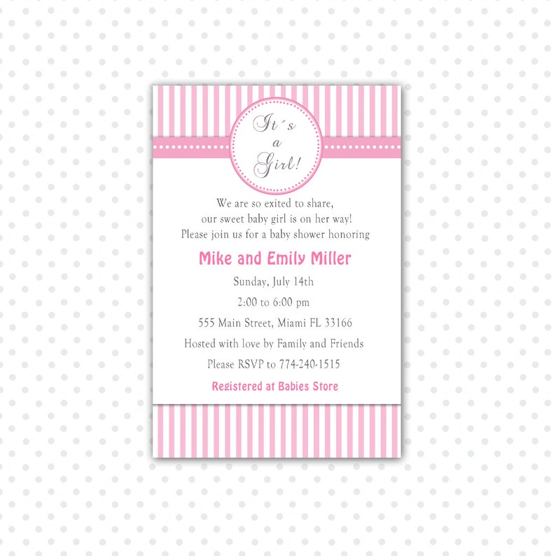 Its A Girl Baby Shower Invitation Card Pink Stripes Baby | Etsy