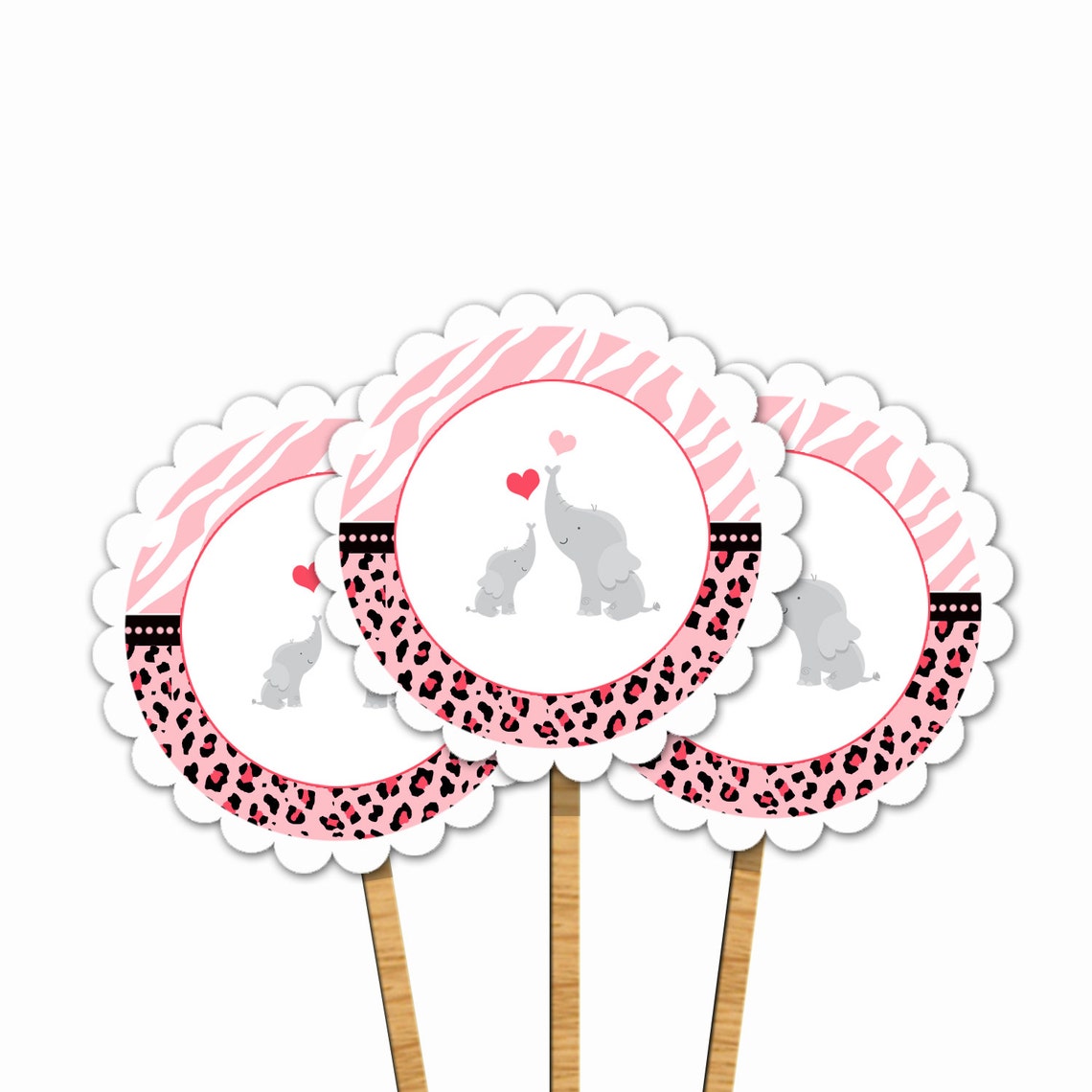 Elephant Baby Shower Cupcake Toppers Pink Zebra Leopard | Etsy