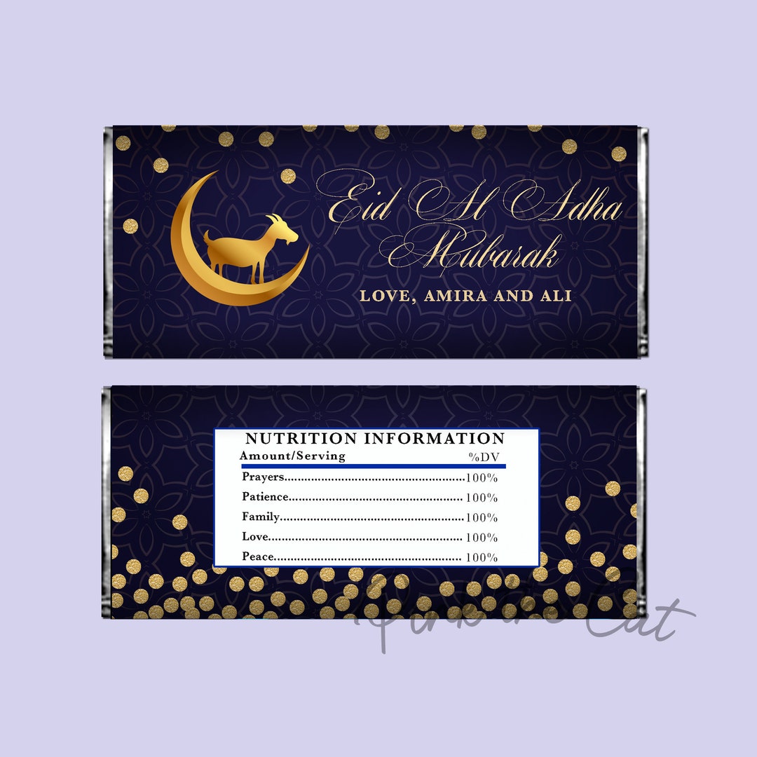 Eid Mubarak Candy Bar Label, Eid Al Adha Candy Wrapper, Happy Eid Favor ...