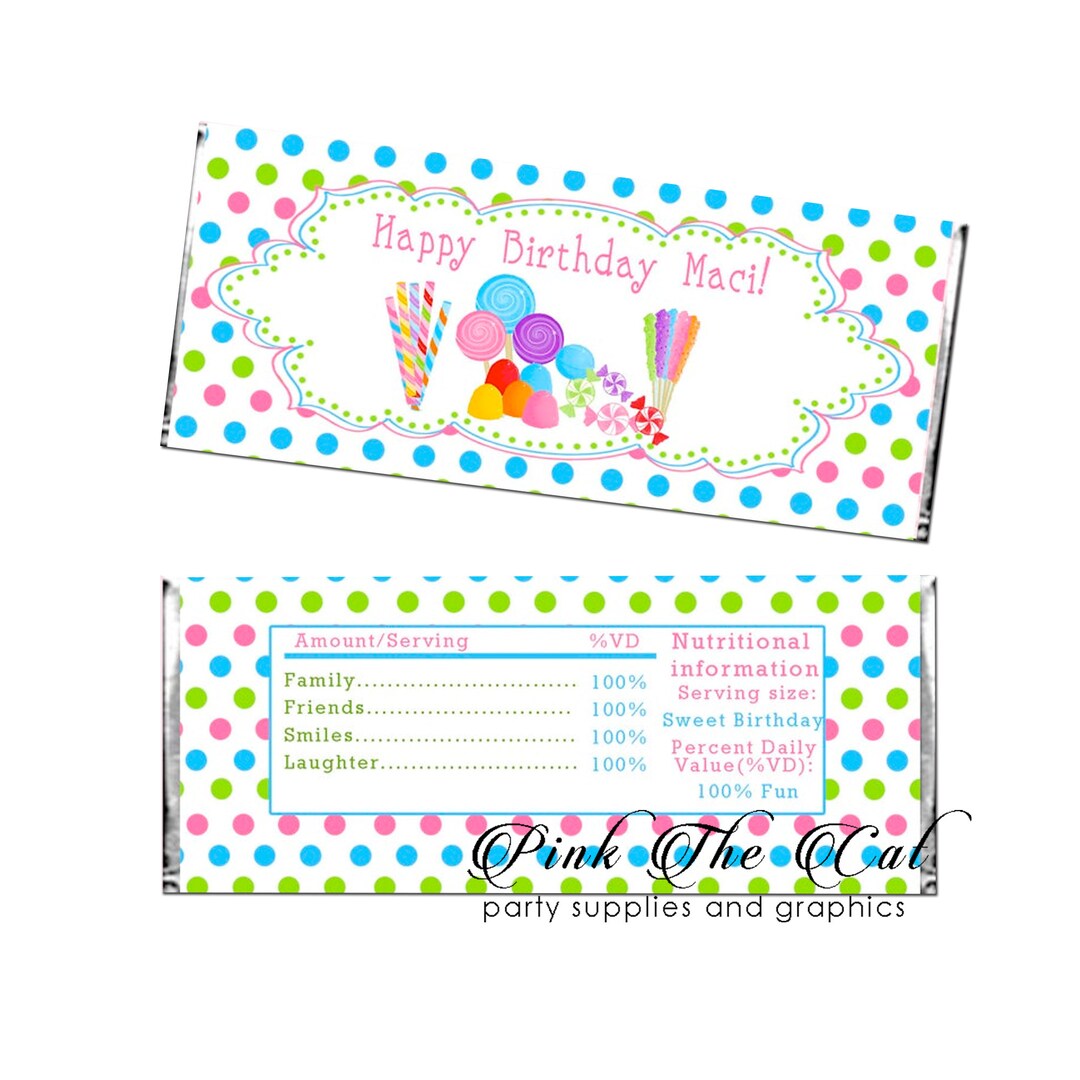 Candy Sweets Themed Candy Wrapper, Candy Theme Printable Party Favors ...