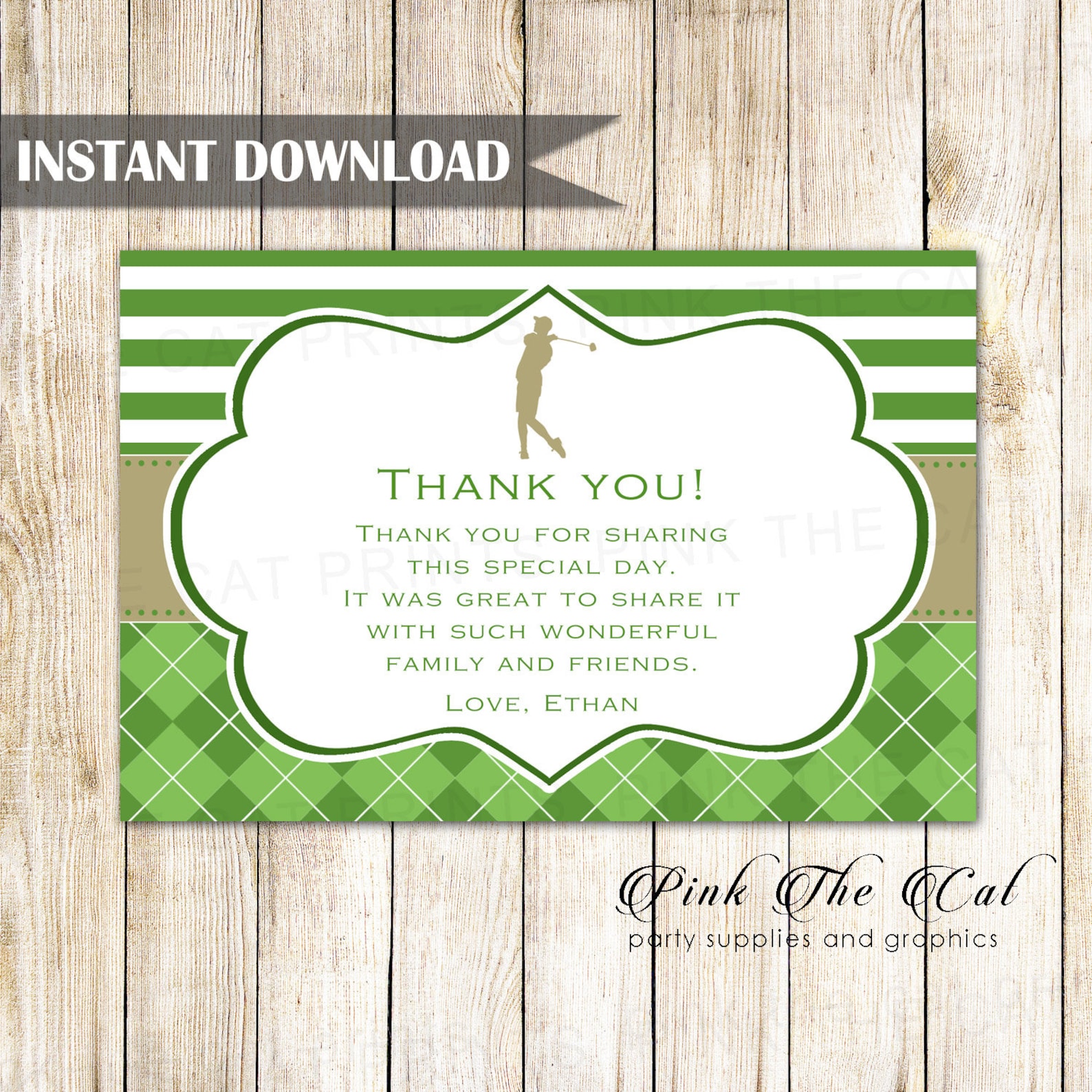 Golf Thank You Cards, Golf Birhday Party Thank You Note, Golf ...