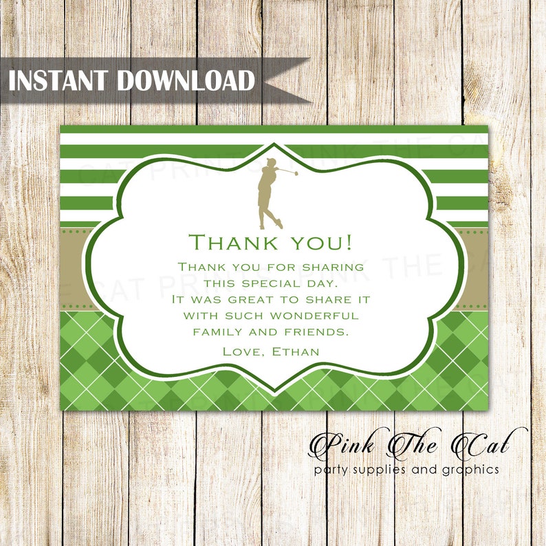 Golf Thank You Cards, Golf Birhday Party Thank You Note, Golf ...