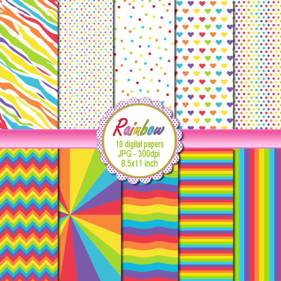 Rainbow Clipart - Printable Craft Paper Graphic Design INSTANT DOWNLOAD ...