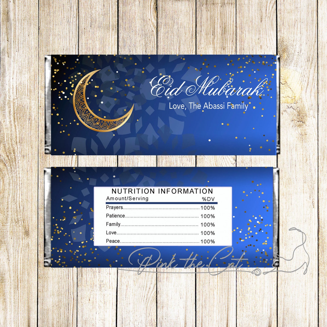Eid Mubarak Candy Bar Label, Ramadan Mubarak Candy Wrapper, Happy Eid ...