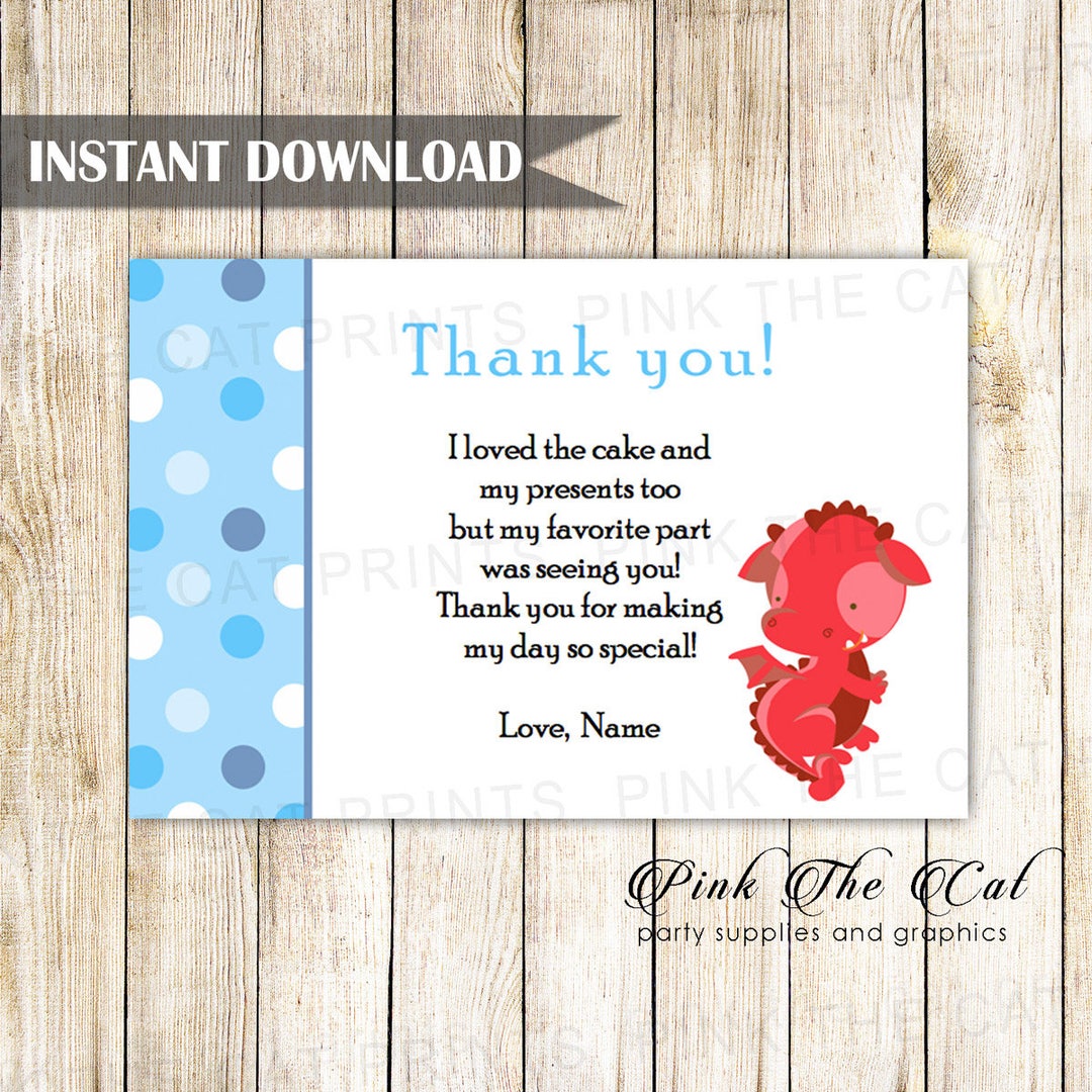 Dragon Thank You Card Dragon Thank You Note - Red Dragon Baby Shower ...