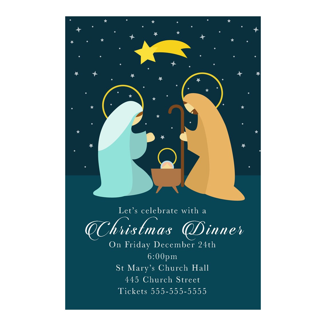 Religious Nativity Invitiation, Christmas Party Dinner Invitation ...