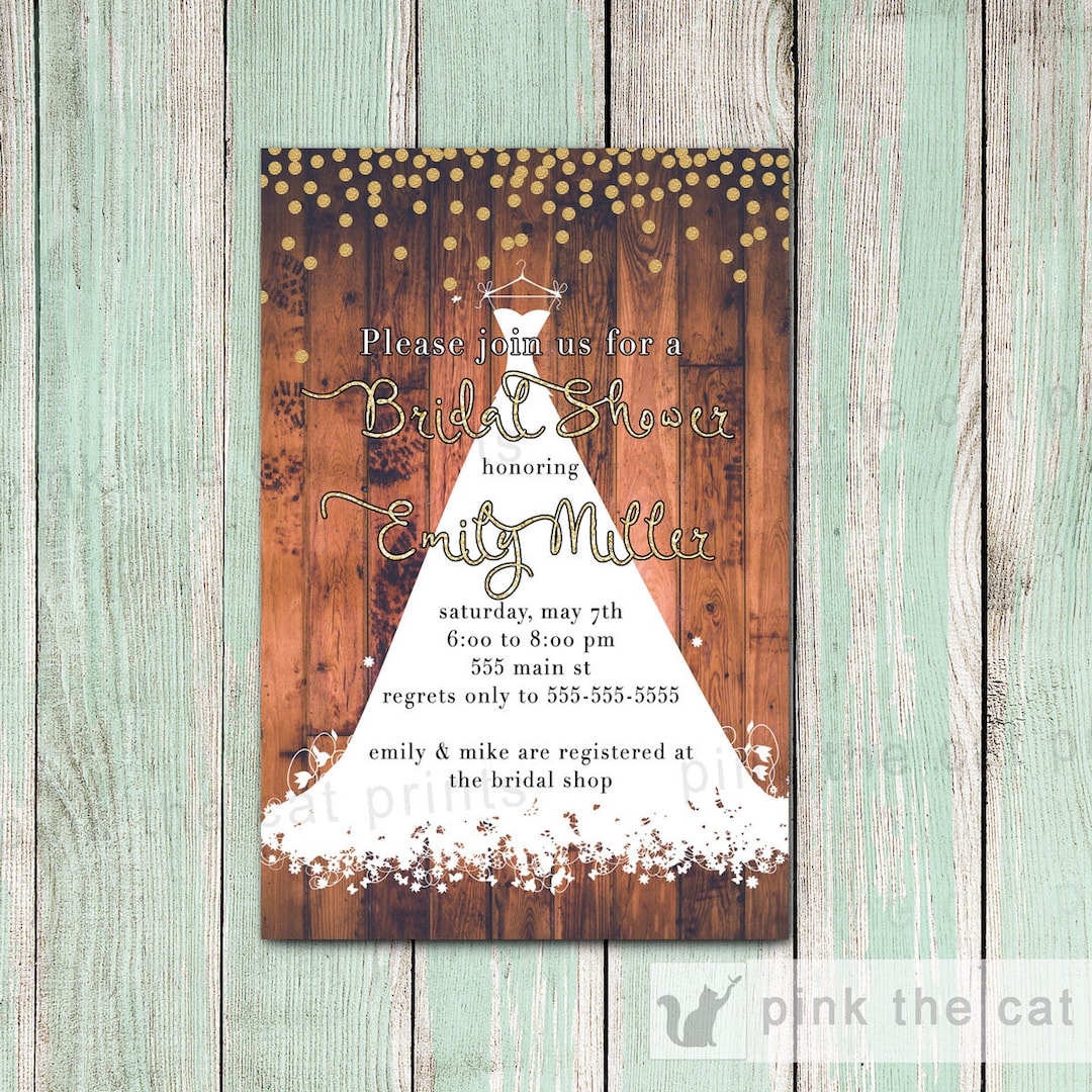 Rustic Bridal Shower Invitation - Rustic Invitation Bride Dress ...