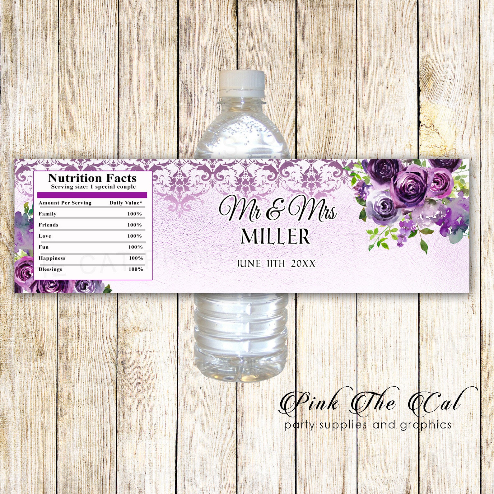 100 Floral Plum Purple Bottle Labels Floral Wedding Bottle - Etsy