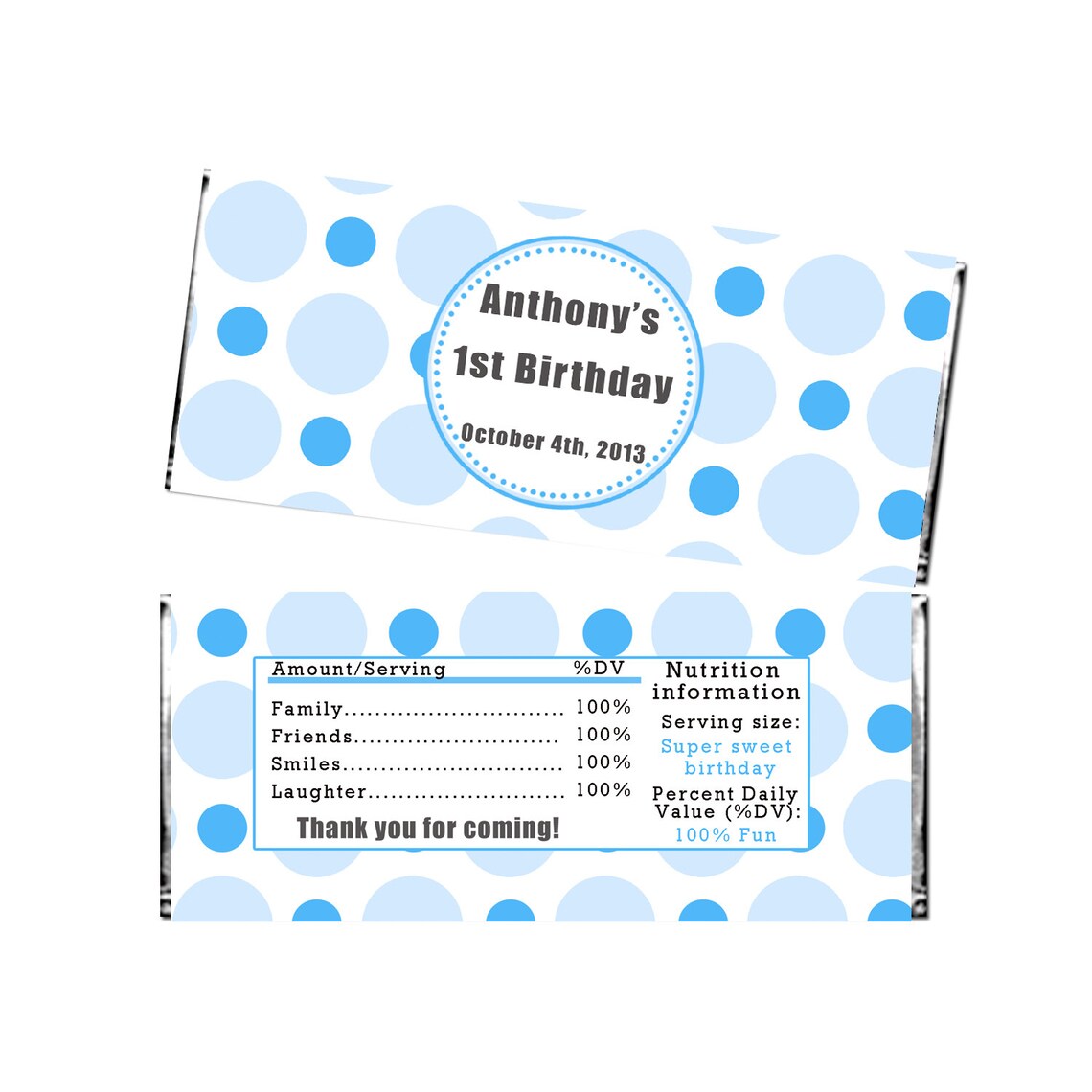 Printable Personalized Polka Dots Blue Birthday Party Candy - Etsy
