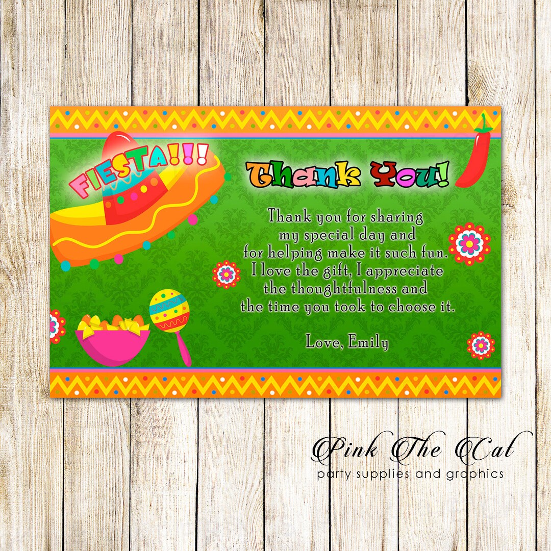 Fiesta Thank You Card, Fiesta Thank You Note, Mexican Thank You Card ...