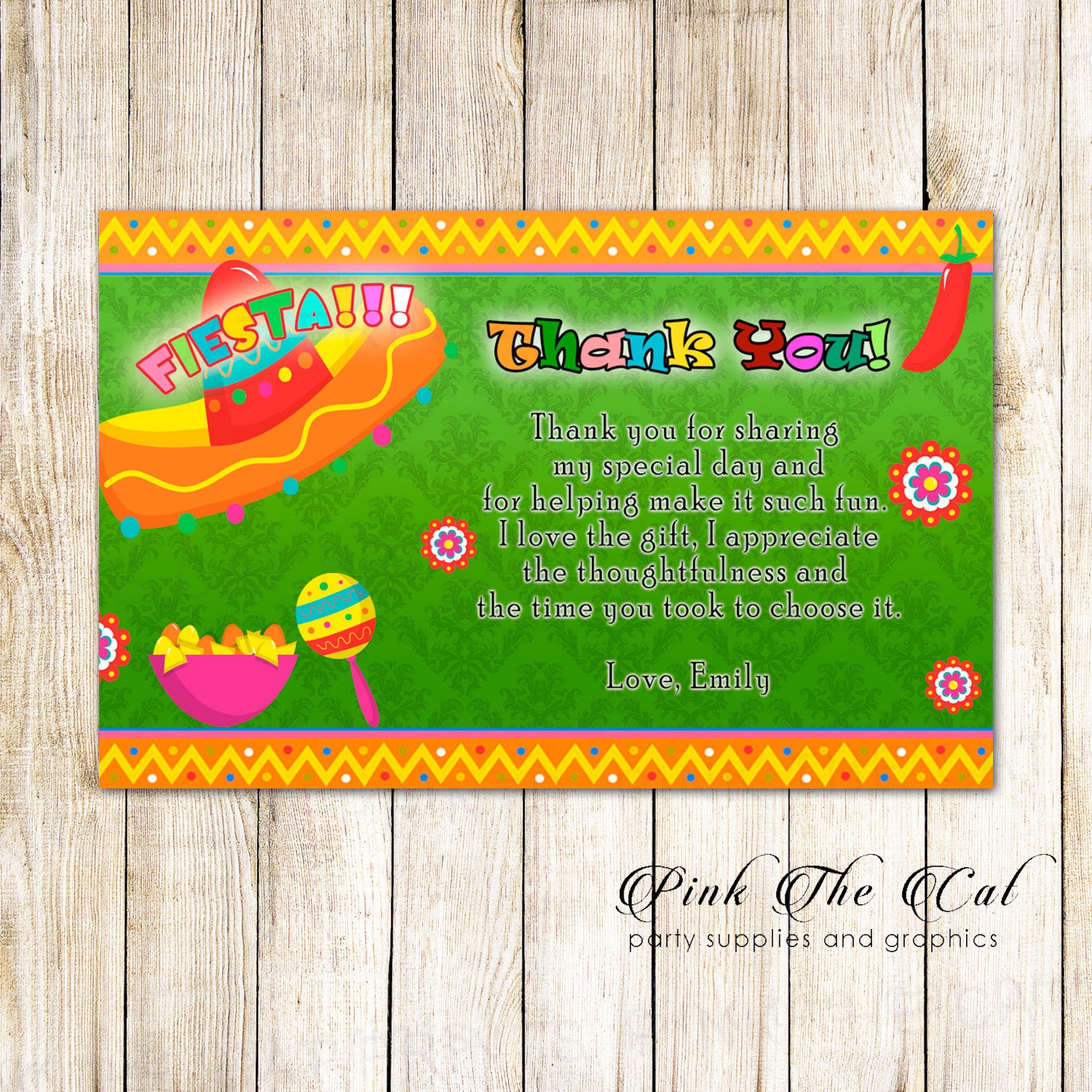 Fiesta Thank You Card Fiesta Thank You Note Mexican Thank - Etsy