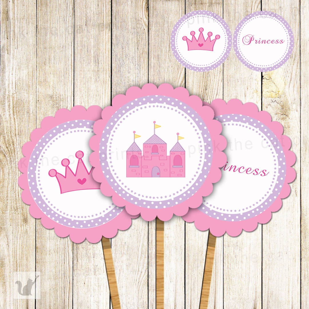 Princess Cupcake Toppers Kids Birthday Party Baby Girl Shower Purple ...
