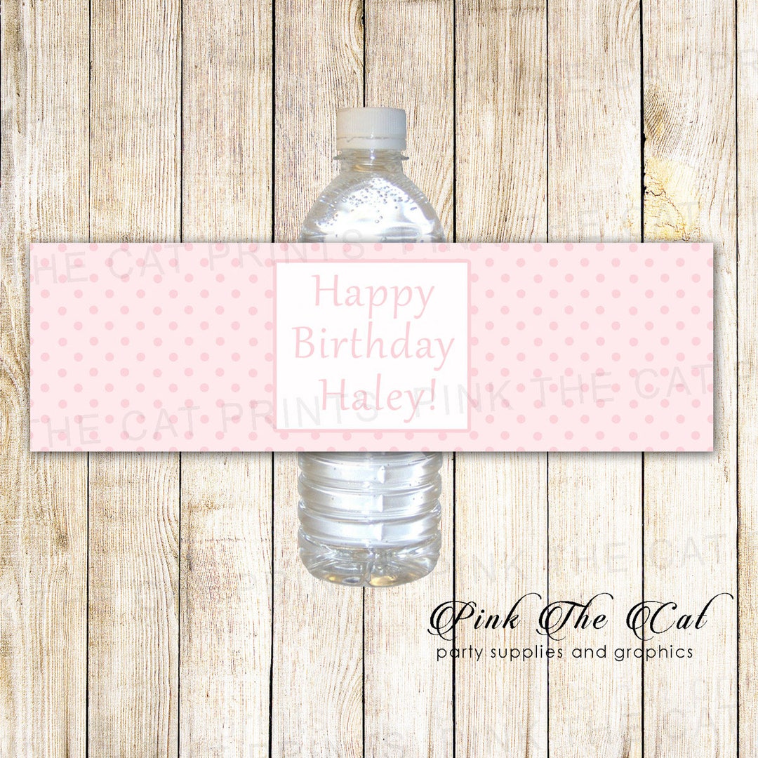 Pink Polka Dot Water Labels, Personalized Party Favors, Water Bottle ...
