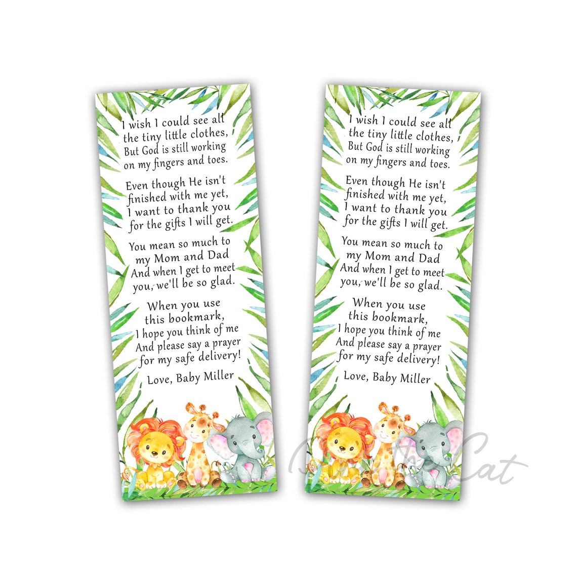Jungle Bookmarks Baby Shower Safari Bookmarks Watercolor - Etsy
