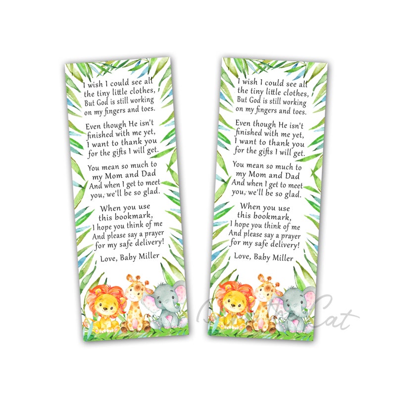 Jungle Bookmarks Baby Shower, Safari Bookmarks Watercolor Animals ...