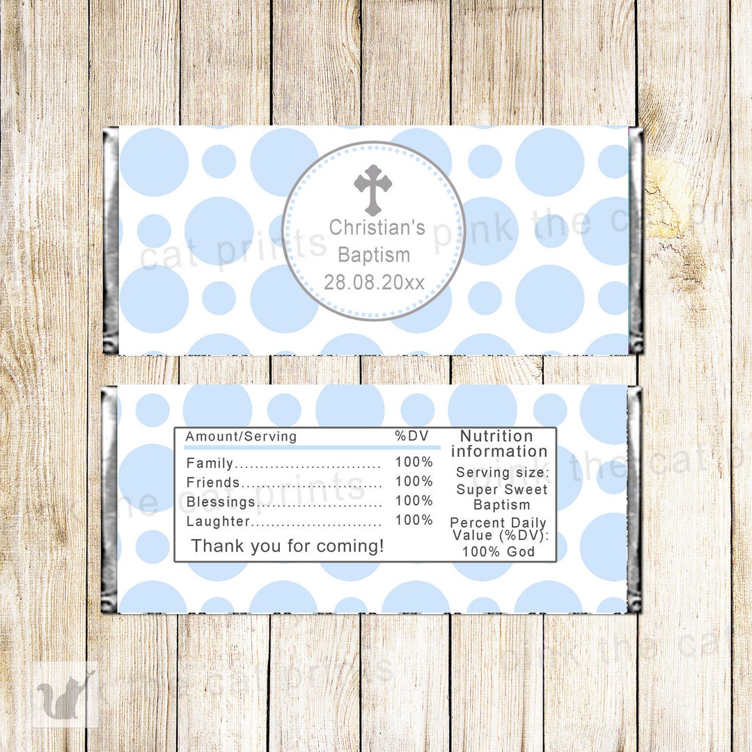 Blue Polka Dots Christening Candy Bar Wrapper - Personalized Chocolate ...