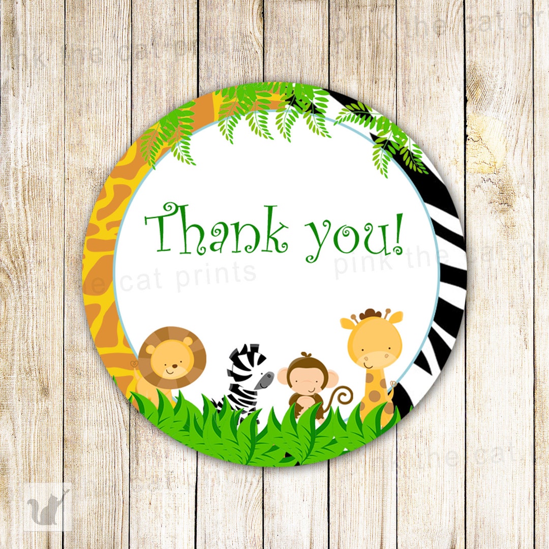 Jungle Favor Labels or Gift Tags - Animals Baby Boy Shower Birthday ...