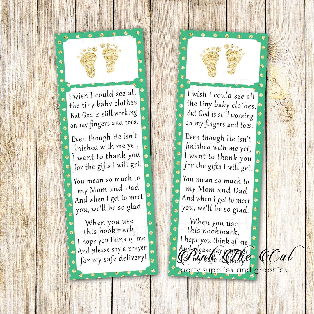 30 Printed Bookmarks Baby Shower Gold Mint Green, Boy Bookmark Baby ...