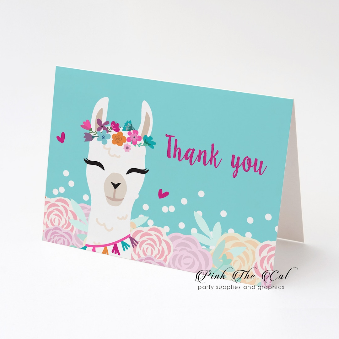 30 Printed Alpaca Thank You Notes With Envelopes - Llama Thank You ...