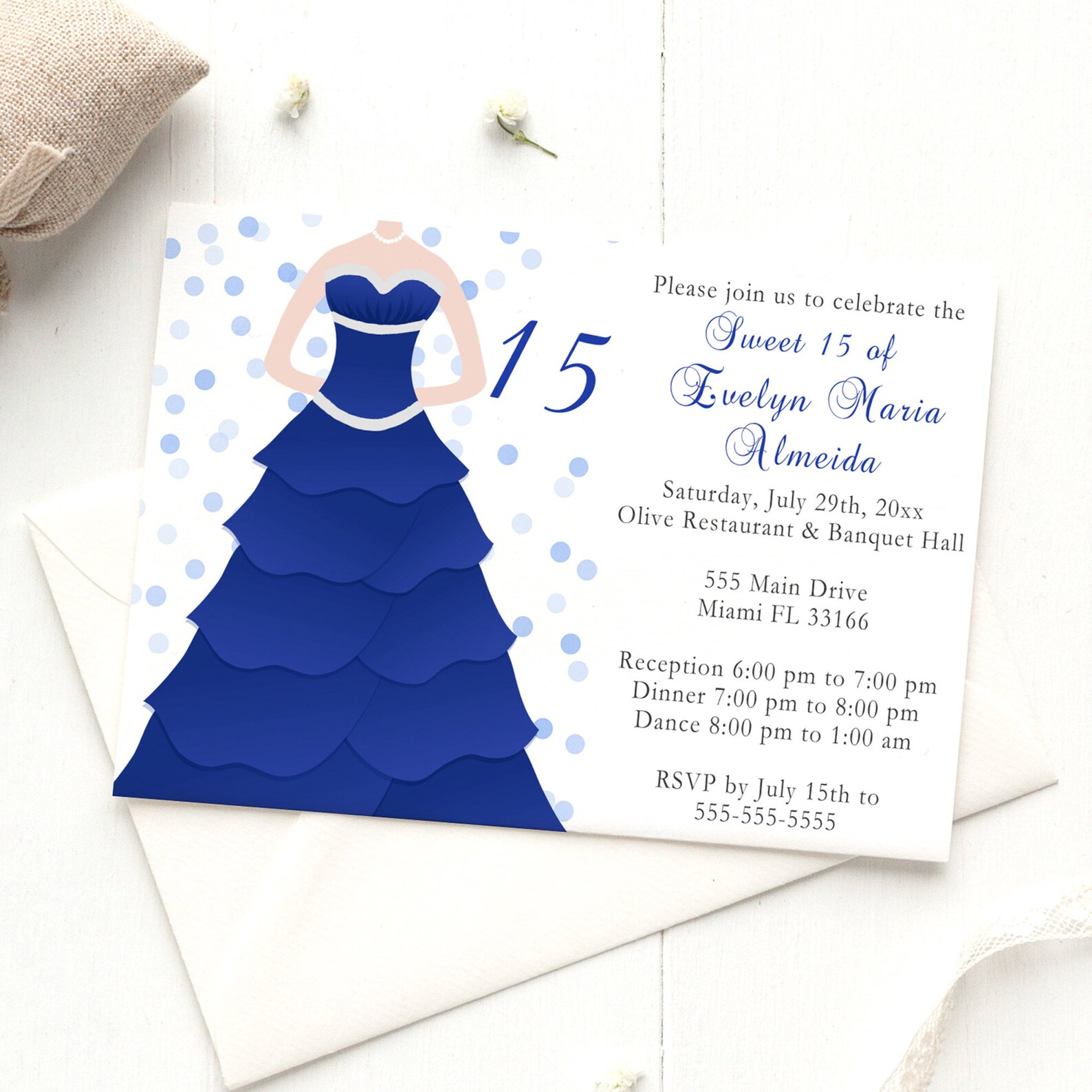 Fancy Dress Birthday Invitation Blue Dress Sweet 16 - Etsy