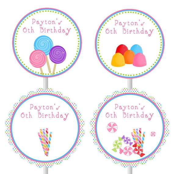 Printable Personalized Candy Birthday Party Cupcake Topper