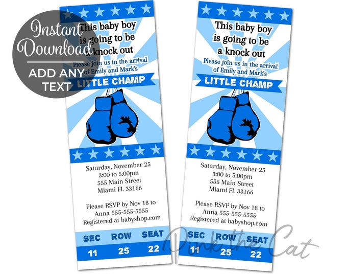 Boxing Invitation, Boxing Baby Shower Invitation, Blue Boxing Gloves ...