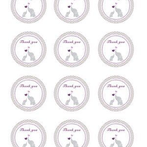Elephant Favor Labels Grey Purple Chevron Gift Favor Thank You Tag Baby ...
