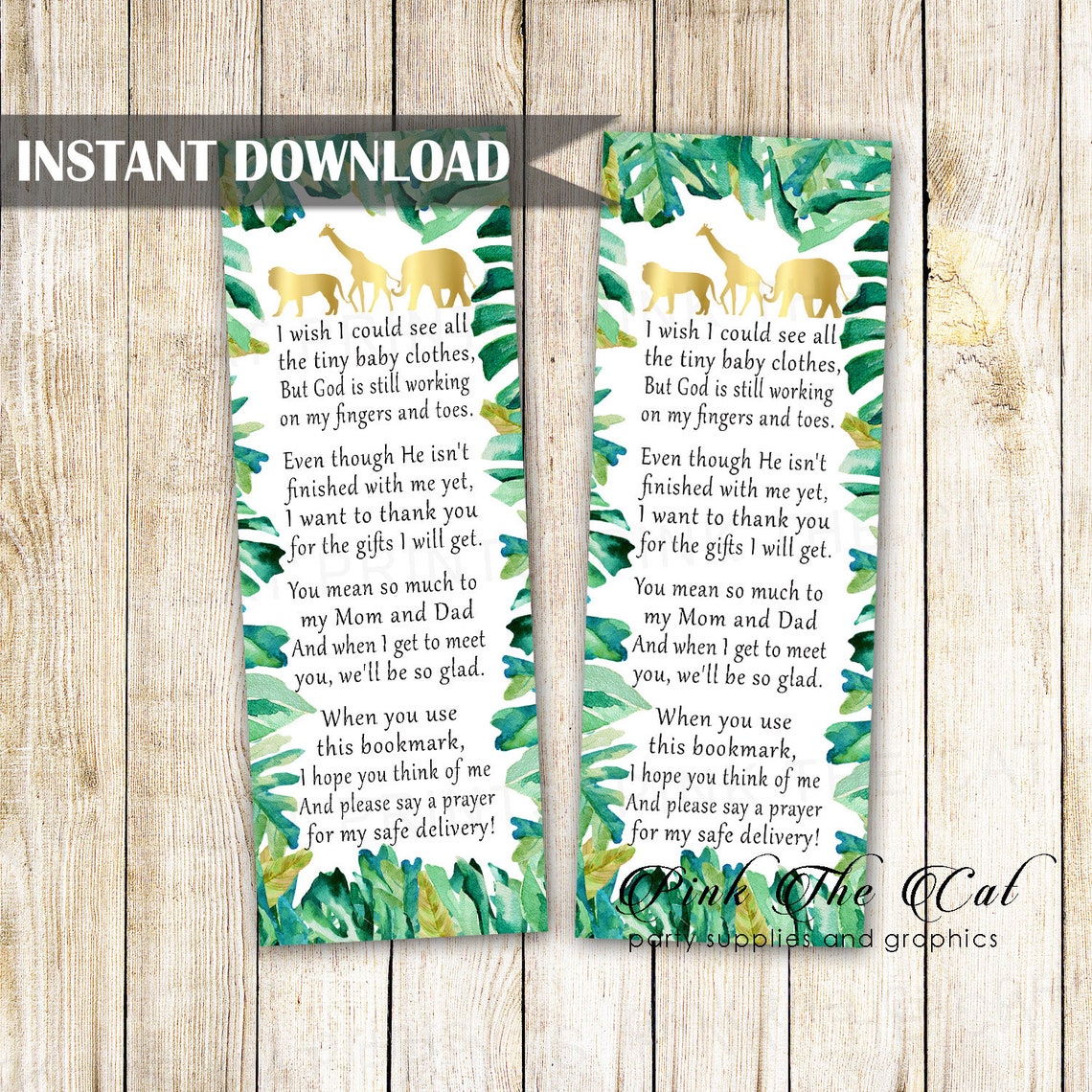 Jungle Bookmark Jungle Baby Shower Favors Printable Jungle | Etsy