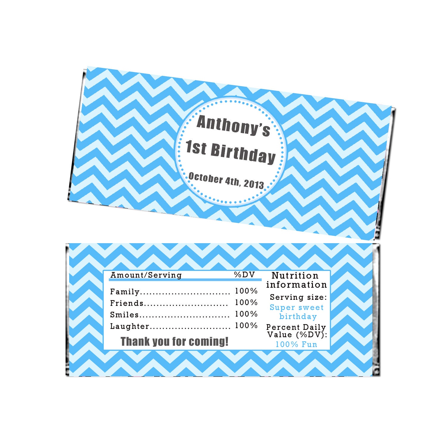 Printable Personalized Chevron Blue Birthday Party Candy Bar | Etsy