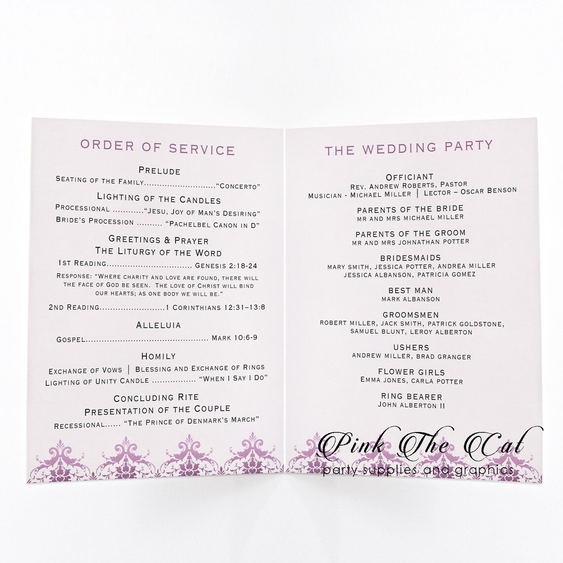Purple Flowers Wedding Program Printable With Editable Text - Etsy