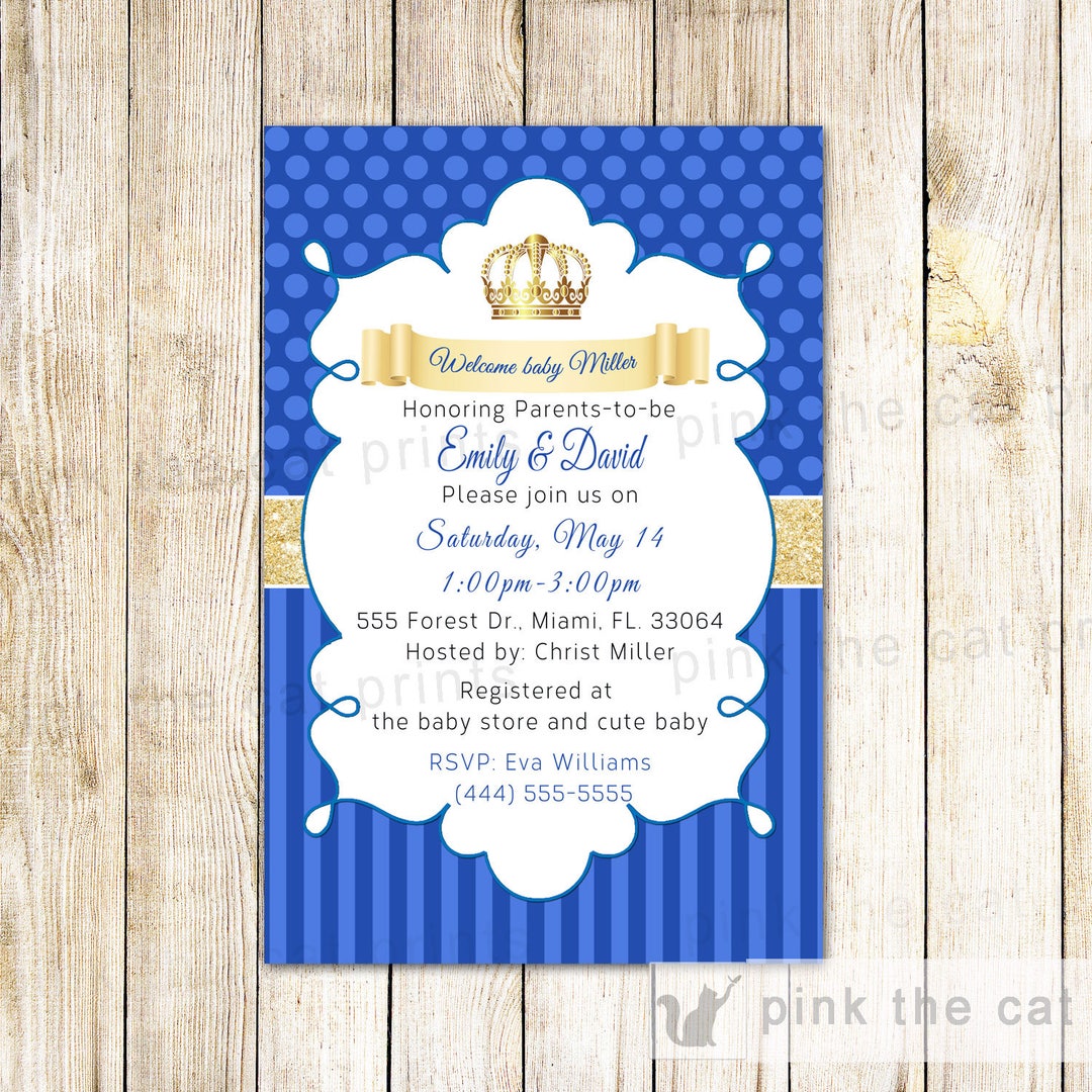 Prince Invitation Royal Blue Gold Boy Birthday or Baby Shower, Prince ...
