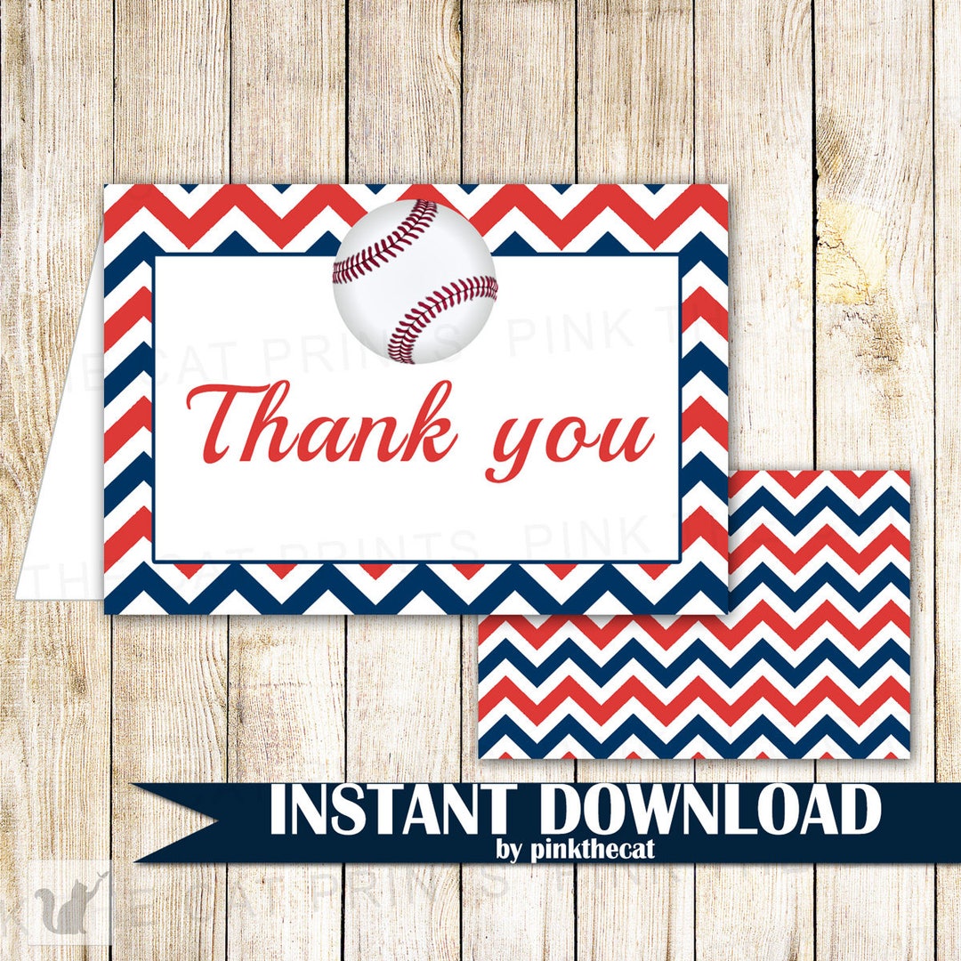 ON SALE Baseball Thank You Card - Baseball Thank You Note - Red Blue ...