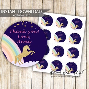Unicorn Glitter Favor Label, Printable Unicorn Favor Tags, Unicorn ...