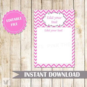 Editable Party Card - Pink Chevron Invitation for Baby Shower or ...