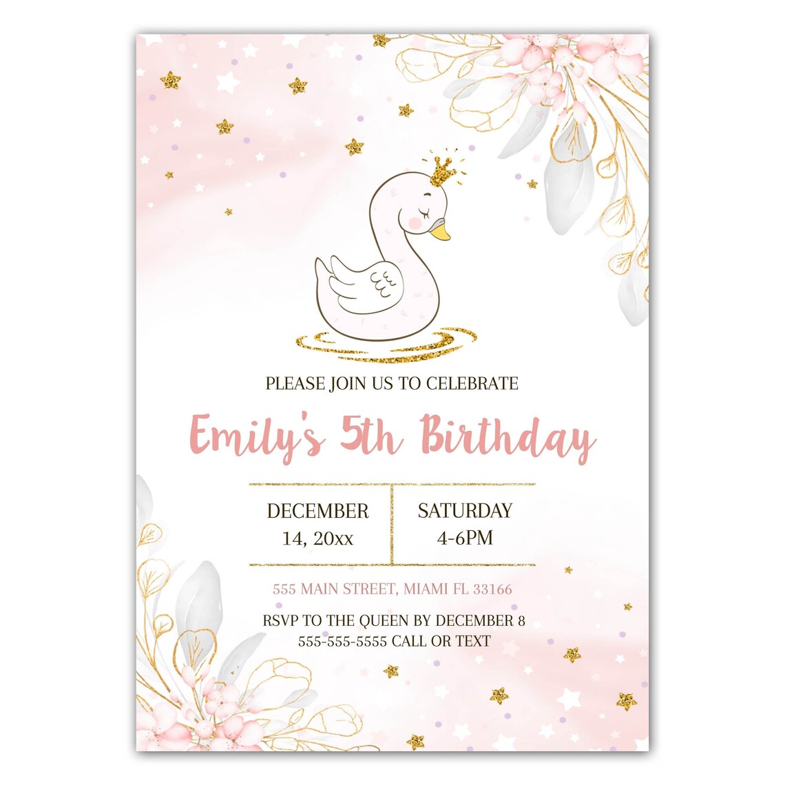 ON SALE Printable Swan Invitation, Princess Swan Invitation, Swan ...