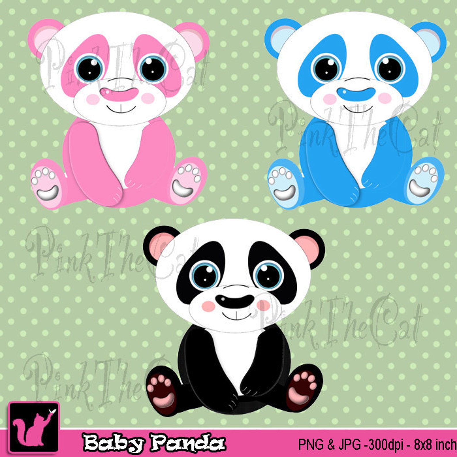 Panda Bear Clipart - Various Colors Printable Craft Paper Graphic ...
