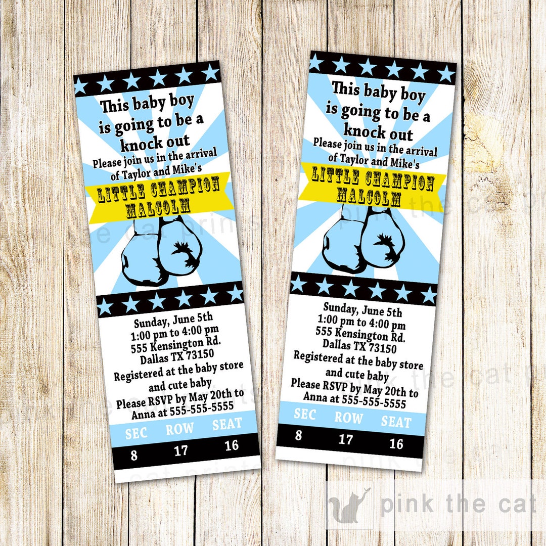 Boxing Baby Shower Boxing Invitation Ticket - Sporty Blue Gold White ...