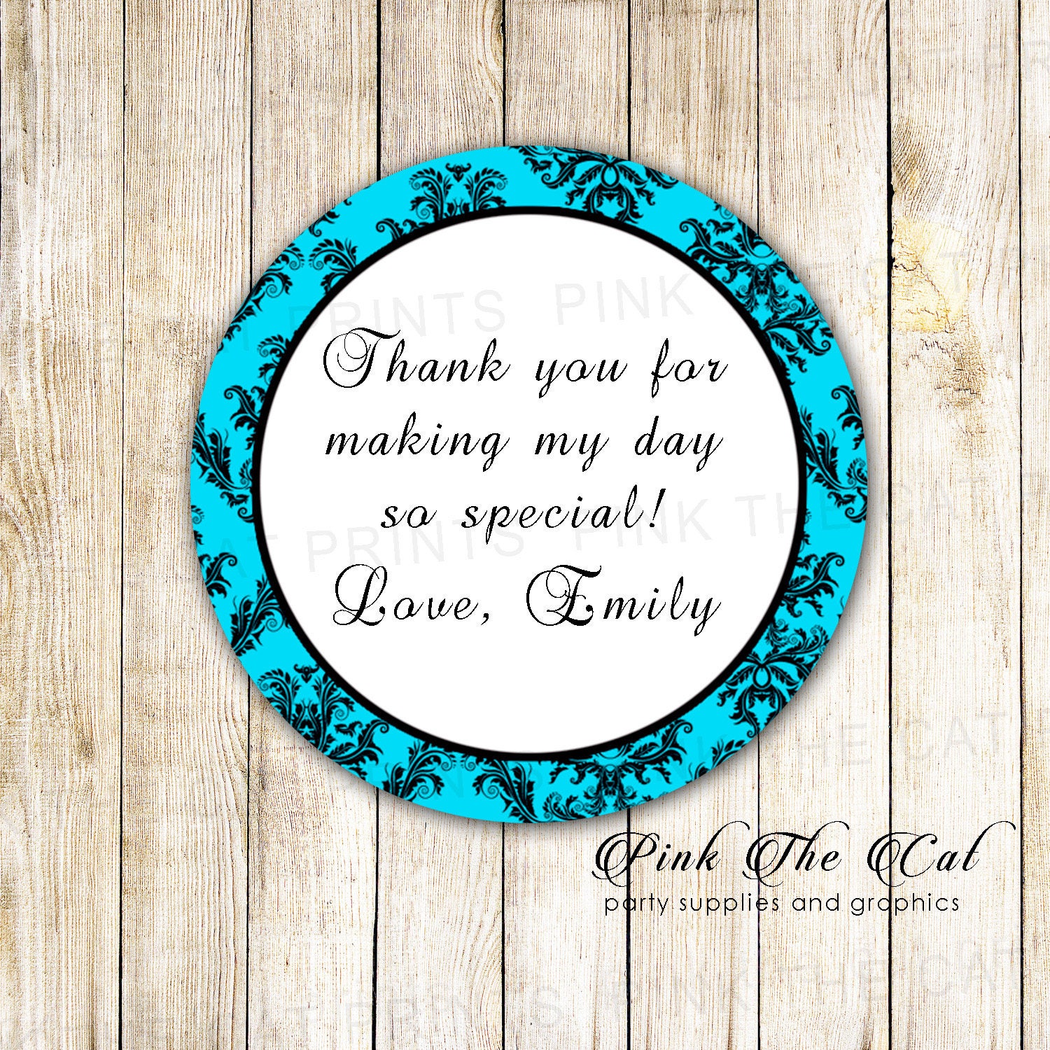 Blue Black Damask Gift Favor Labels Aqua Black Gift Favor | Etsy