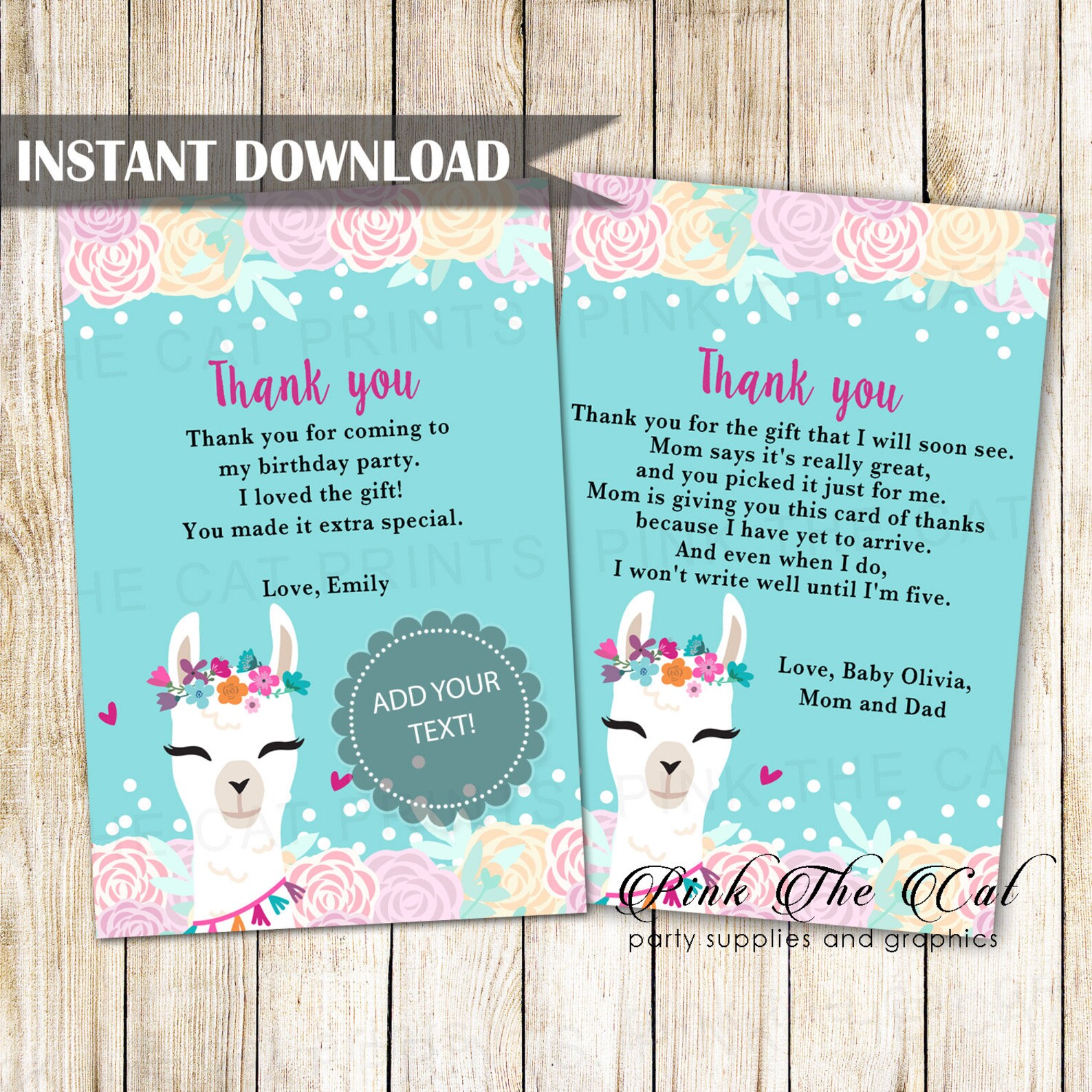 Alpaca Thank You Cards Llama Head Baby Shower Thank You - Etsy