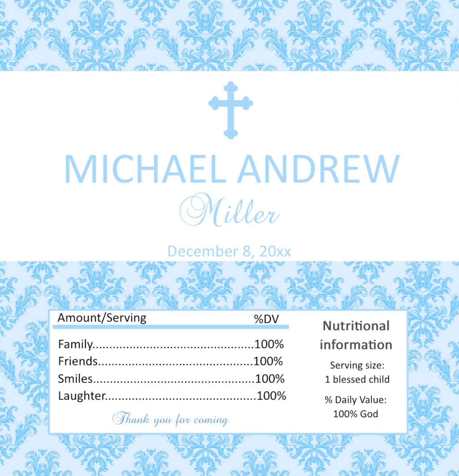 Blue and White Religious Candy Label for Boy or Baby Baptism ...