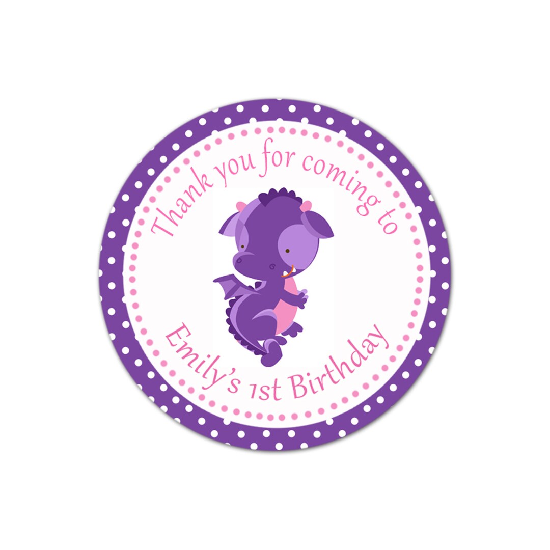 Printable Personalized Purple Dragon Birthday Party Thank You Tags ...