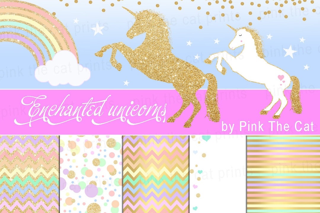 ON SALE Unicorns and Background Papers Templates Unicorn Clipart ...