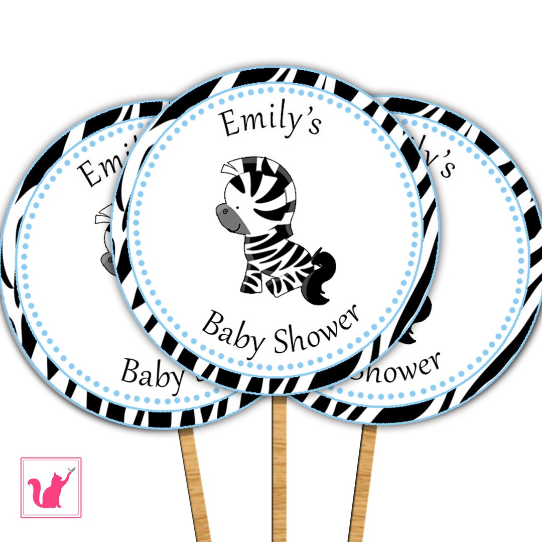 Printable Personalized Cute Jungle Zebra Cupcake Topper - Blue Polka ...