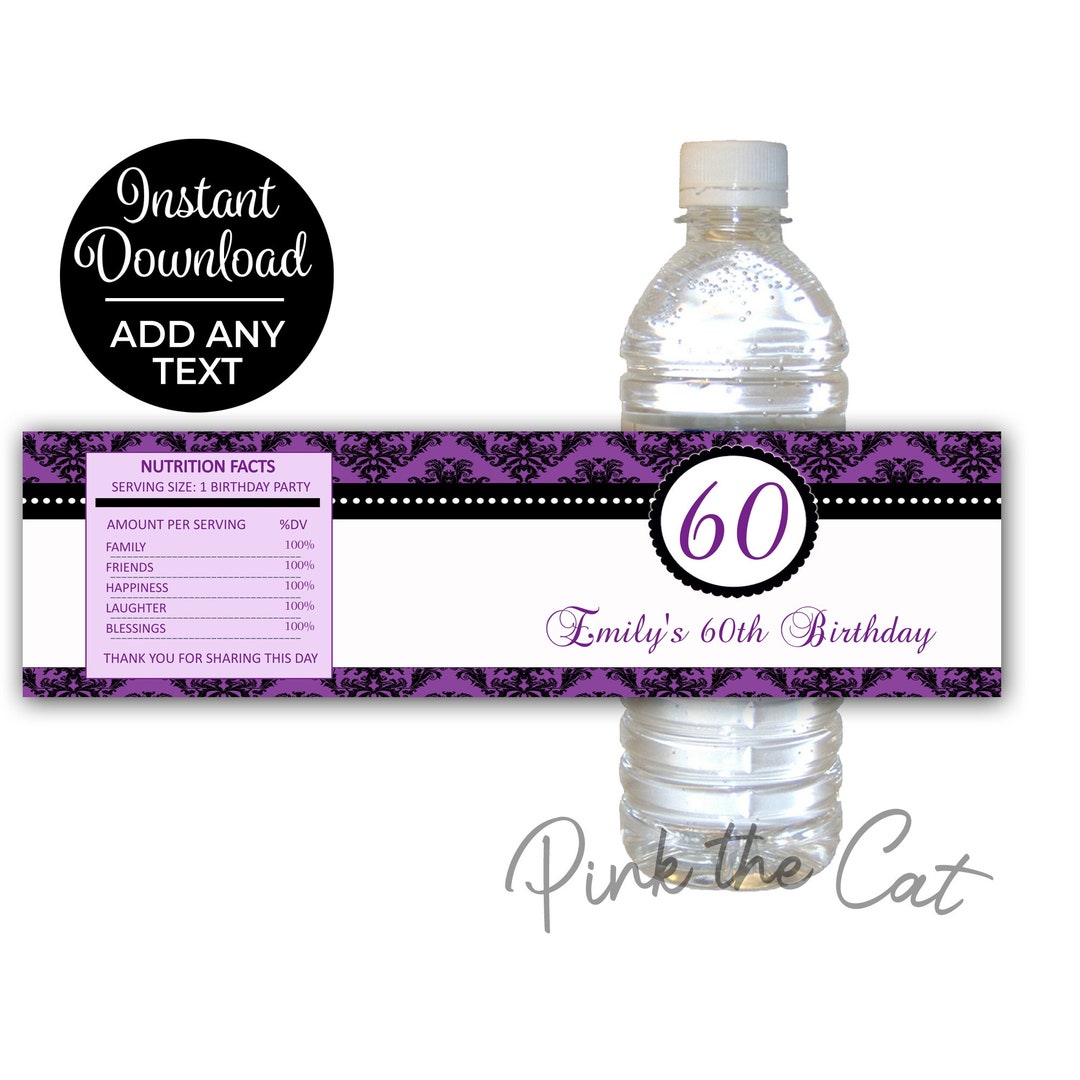 Purple and Black Water Bottle Labels for Birthday Party of Any Age ...