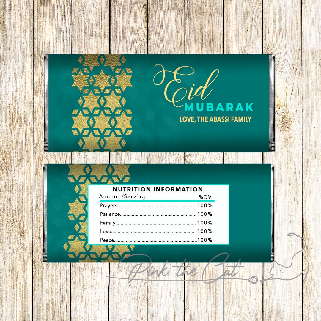 Eid Mubarak Candy Bar Label, Ramadan Mubarak Candy Wrapper, Happy Eid ...